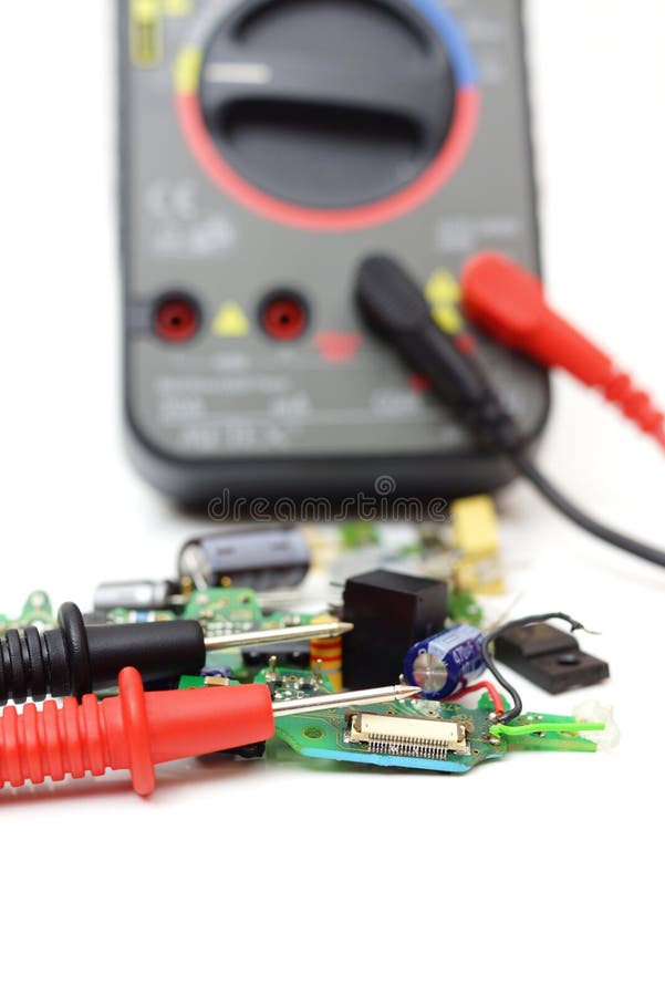 Multimeter and Electronic Spare Components Isolated on White Background ...