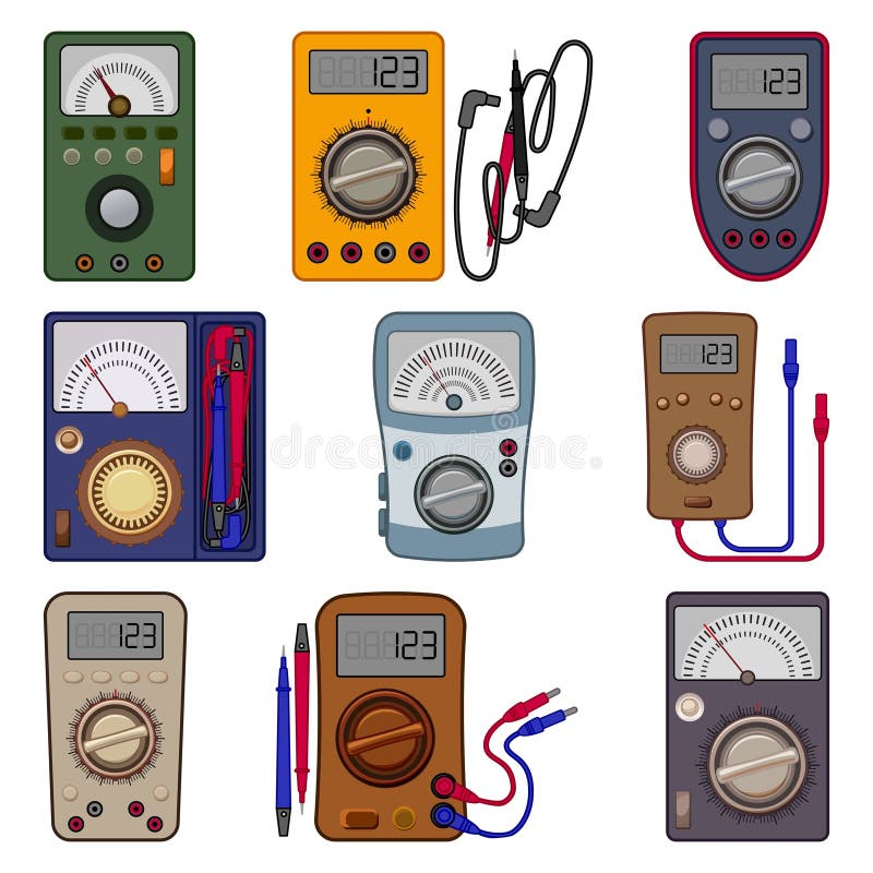 Multimeter Icons Set Cartoon Vector. Digital Voltmeter Stock Vector ...