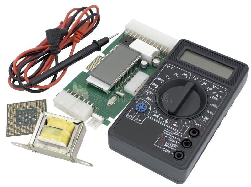 Multimeter, Modern CPU and Circuit Board on a White Stock Image - Image ...
