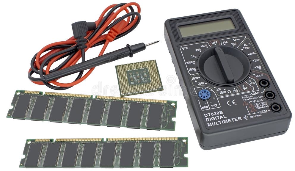 Multimeter, Modern CPU and Circuit Board on a White Stock Photo - Image ...