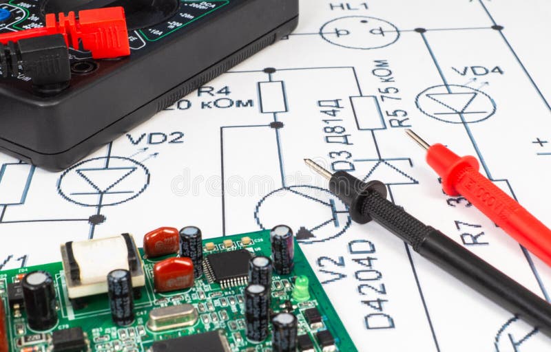 Multimeter Probes Examining a Circuit Board Stock Image - Image of ...
