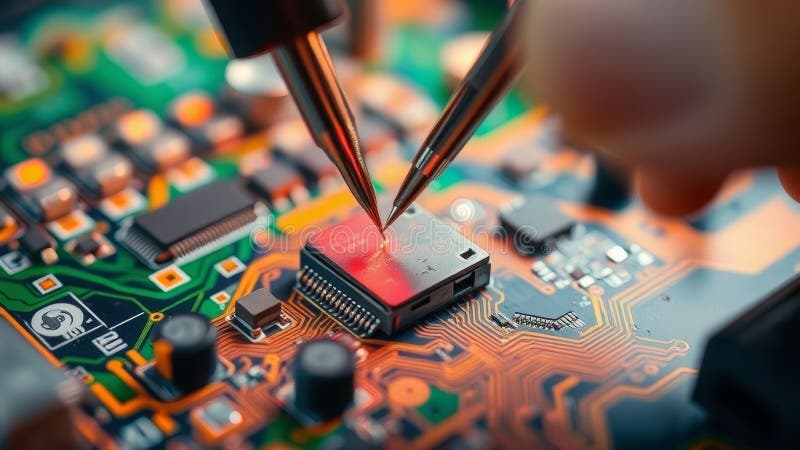 Close Up of Multimeter Probes Testing a Microchip on a Circuit Board ...