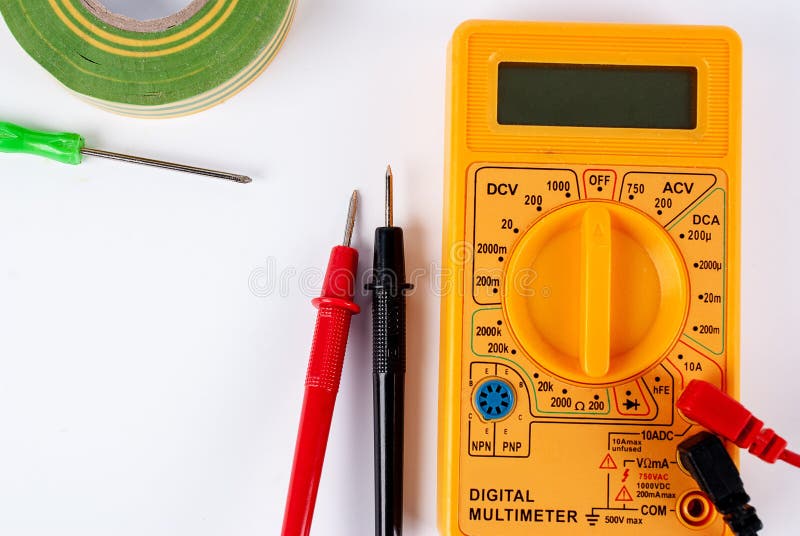 Multimeter with Probes, Screwdriver on a White Background Stock Photo ...