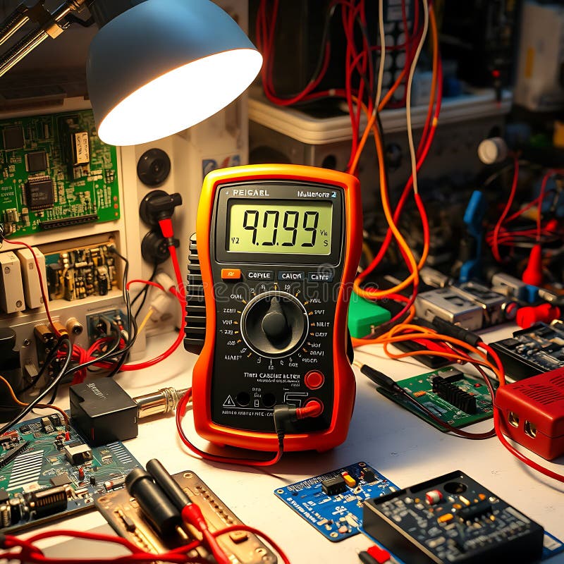 A Multimeter in a Technical Lab Surrounded by Various Circuit Boards ...