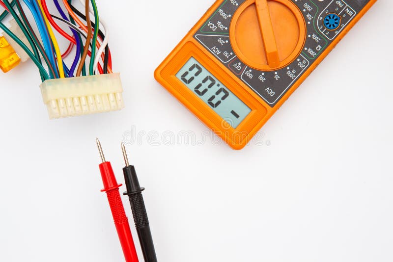 Multimeter Testing Electric Wires Connection Isolated on White Stock ...