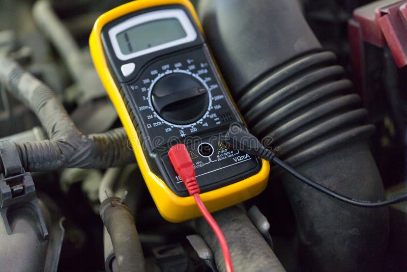 Multimeter or Voltmeter Testing Car Battery Stock Image - Image of auto ...
