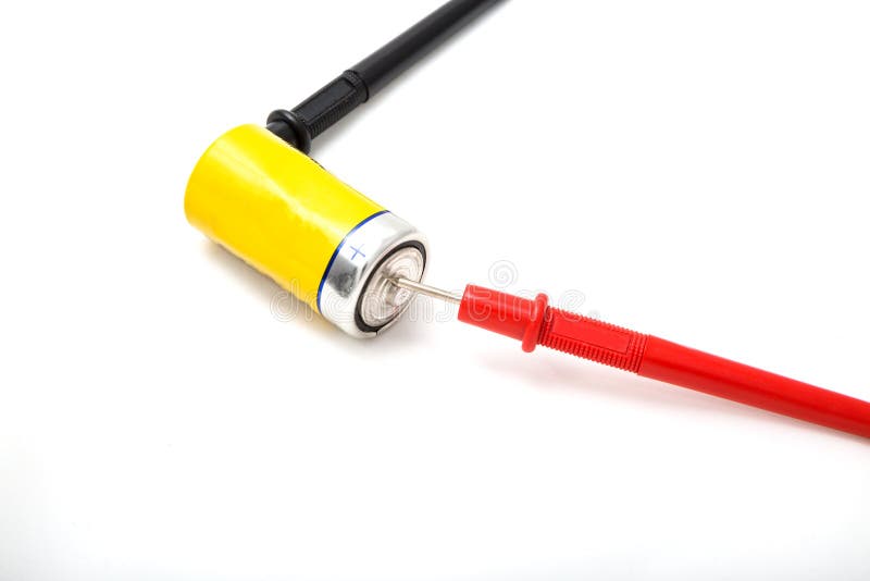 Multimeter Wires and Yellow Battery. Checking Battery Voltage. Red To ...