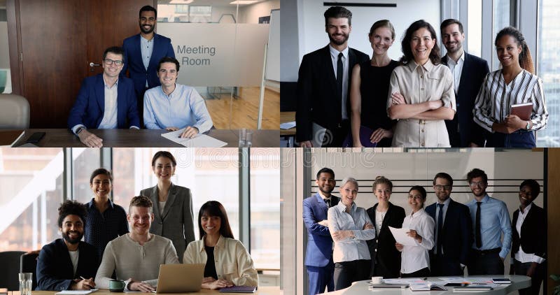 Collage of Multinational Business Team Posing at Workplace Stock Image ...