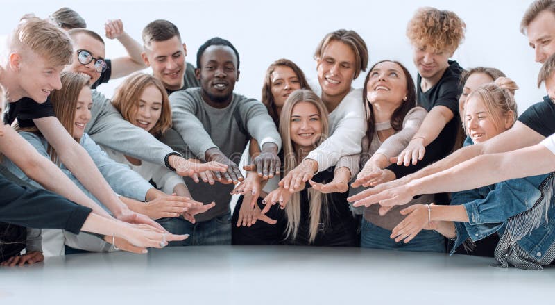 Multinational Group of Young People Joining Their Palms Stock Photo ...