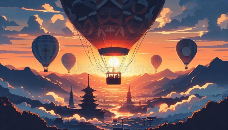Multiple Air Balloon Flying Over the City Wallpaper Stock Image - Image ...