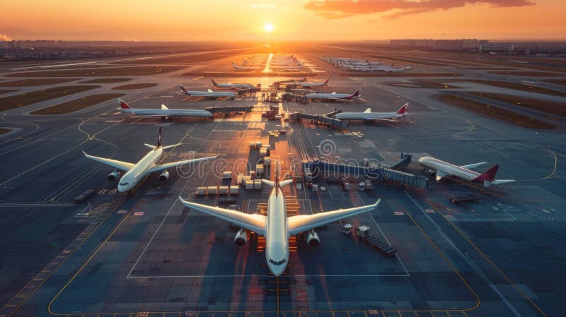 Multiple Airplanes Parked at an Airport Stock Photo - Image of aviation ...