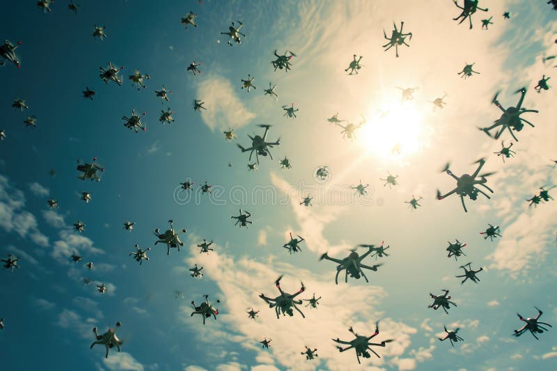 Multiple Airplanes Soaring through the Sky in Perfect Formation Against ...