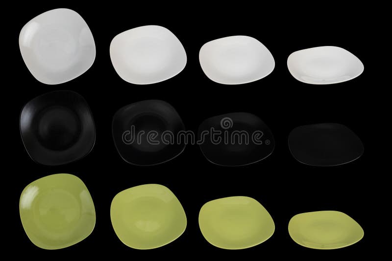 Multiple Angle Plate Shots Isolated on Black Background, Abstract ...