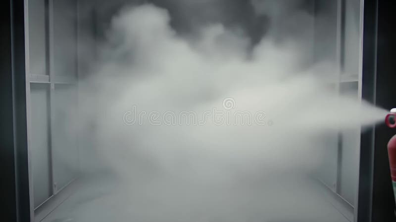 Rapid Discharge of White Fire Suppression Powder Filling Enclosed Room ...