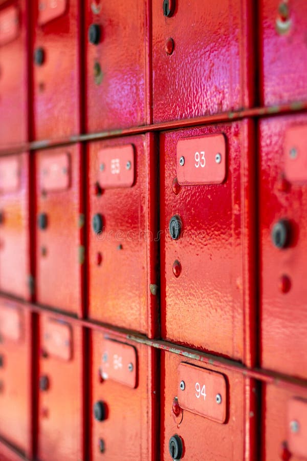Multiple Angled Red New Zealand Post Boxes Stock Photo - Image of ...