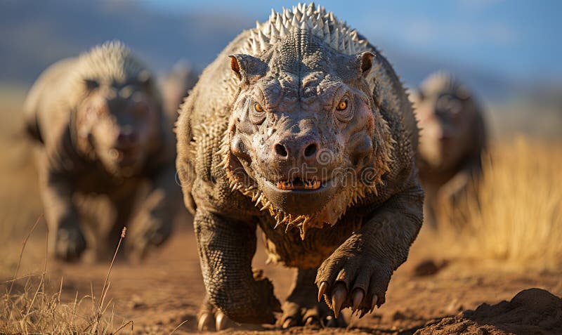 Group of Animals Running Across Dirt Field Stock Image - Image of ...