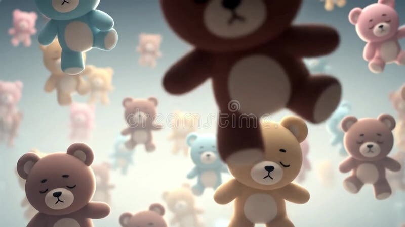 Animated Teddy Bears Floating Gracefully Against Soft Dreamy Background ...