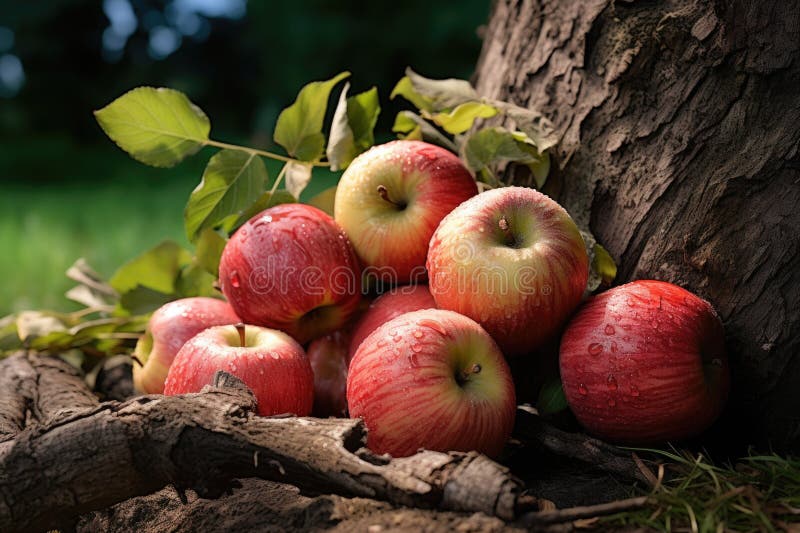 Multiple Apple Cores Discarded Near a Tree Stock Image - Image of ...