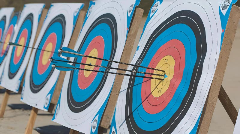 Multiple Archery Targets are Lined Up in a Row on a Sandy Surface ...