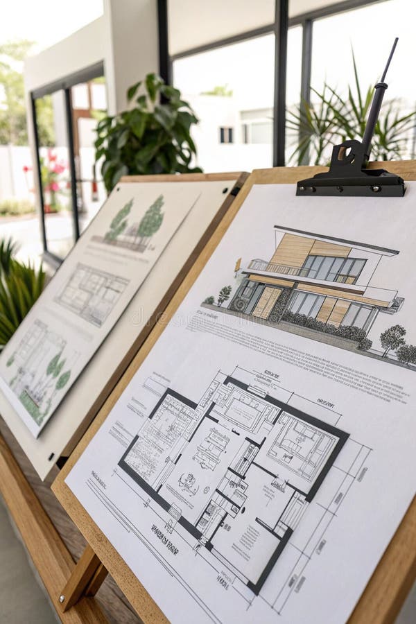 Multiple Architecture Plans on Building Drawing Made with Black Ink ...