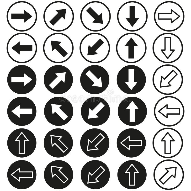 Multiple Arrow Icons. Black and White. Circular Vector Design ...