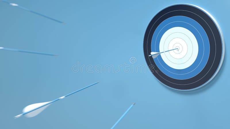 Multiple Arrows Hit the Center of an Archery Target, Isolated on Blue ...