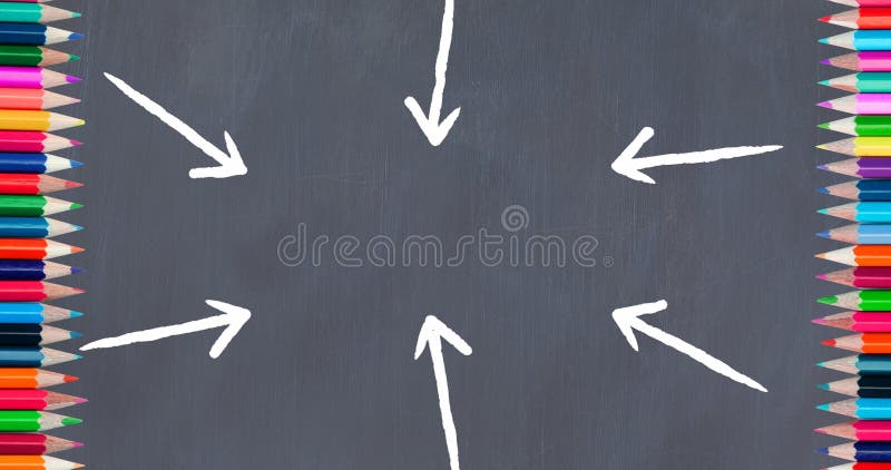 Multiple Arrows Over Back To School Text and Colored Pencils Against ...