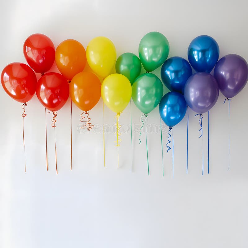 Multiple Balloons Isolated on White Wall Rainbow Colors with Colorful ...
