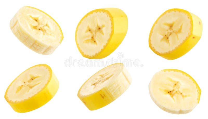 Multiple Banana Slices Falling Down with Realistic Texture and Natural ...