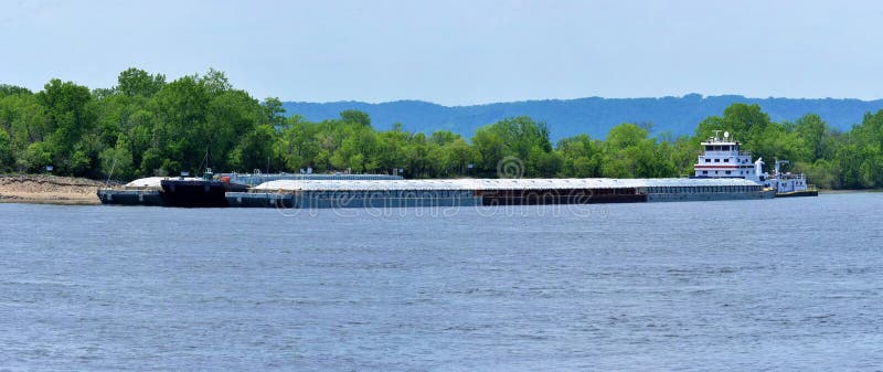 Multiple Barges Being Transported on the Mississippi River Stock Photo ...