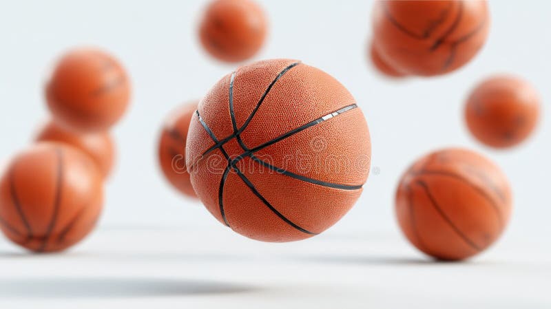 Multiple Basketballs are Bouncing and Hovering on a Minimalist White ...