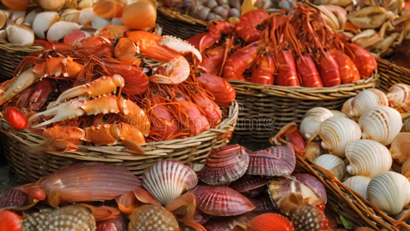 Multiple Baskets Brimming with a Diverse Collection of Shells of ...