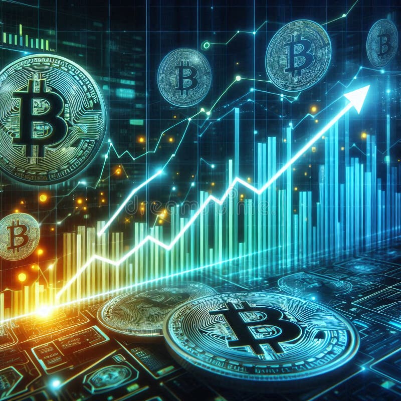 Multiple Bitcoin Symbols with Rising Financial Graph Stock Photo ...