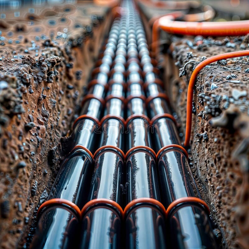 Multiple Black Cables Laid in Underground Trench, Generative Ai Stock ...