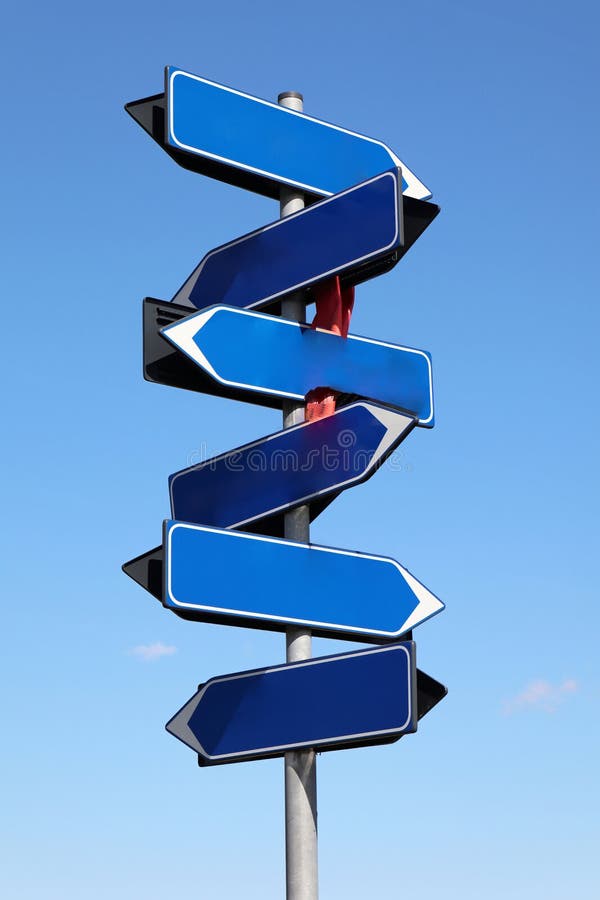 Multiple Blank Blue Arrow Signs Pointing in Various Directions Symbolizing Choices and Future ...