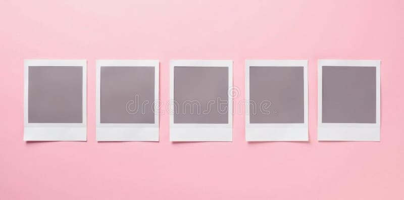Multiple Blank Polaroid Frames in a Straight Line Against a Pastel Pink ...