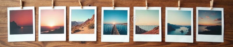 Multiple Blank Polaroid Frames in a Straight Line on a Wooden Surface ...