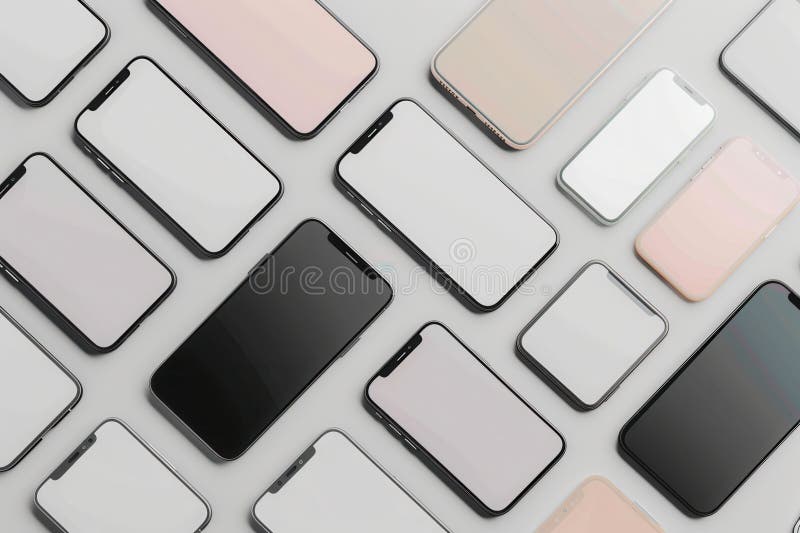 Multiple Blank-screen Smartphones on Grey Surface Suits for Ads ...