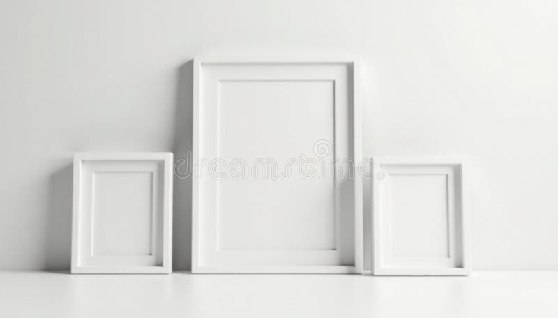 Multiple Blank White Picture Frames Various Sizes, White Backdrop, Metal, Image, Display Stock ...
