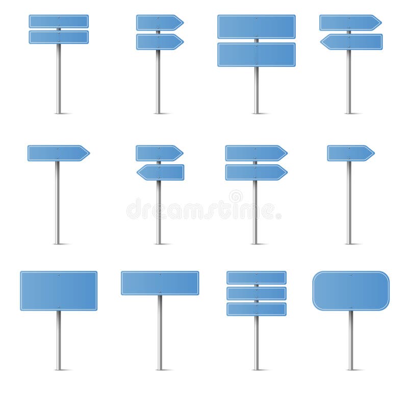 Multiple Blue Blank Road Signs with Arrows, Various Shapes, Isolated ...