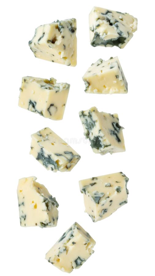 Multiple Blue Cheese Crumbles Levitating with Transparent Background ...