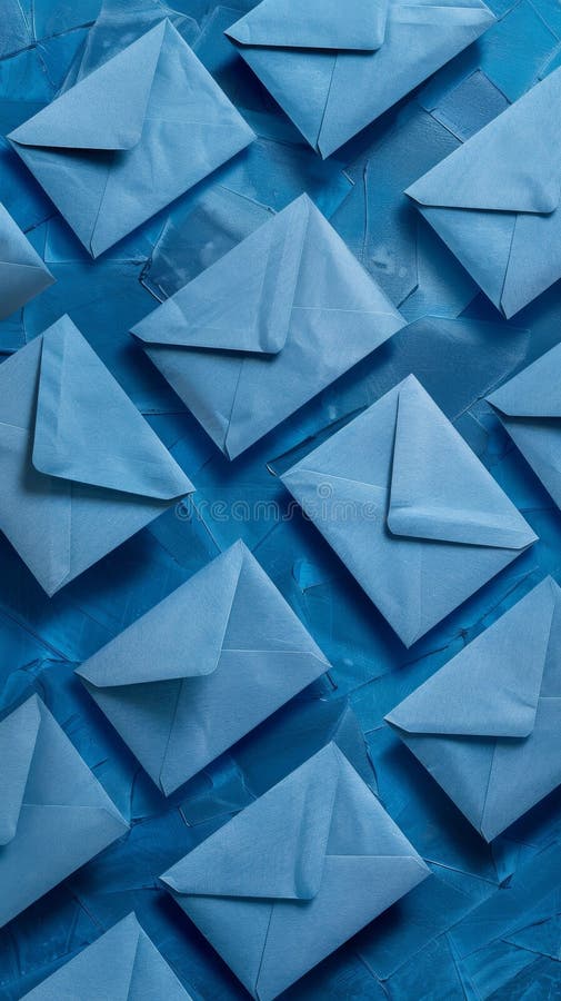 Multiple Blue Envelopes on a Textured Blue Background, Top View ...