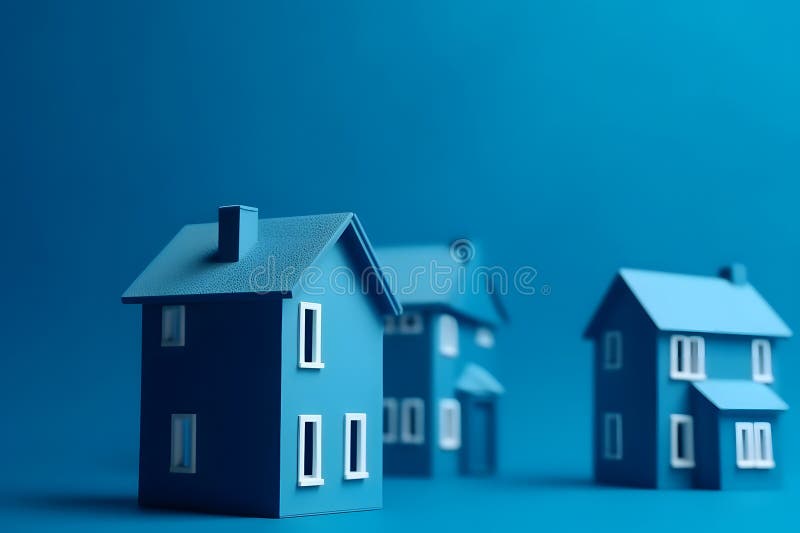 Miniature Blue Houses Model on Blue Background Stock Illustration ...
