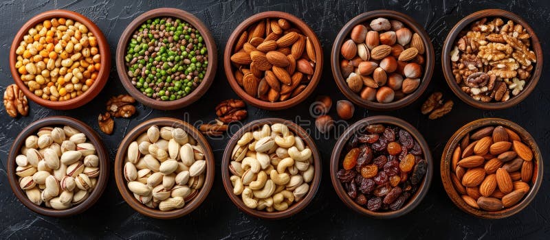 Assorted Nuts in Multiple Bowls Stock Photo - Image of gourmet, organic ...