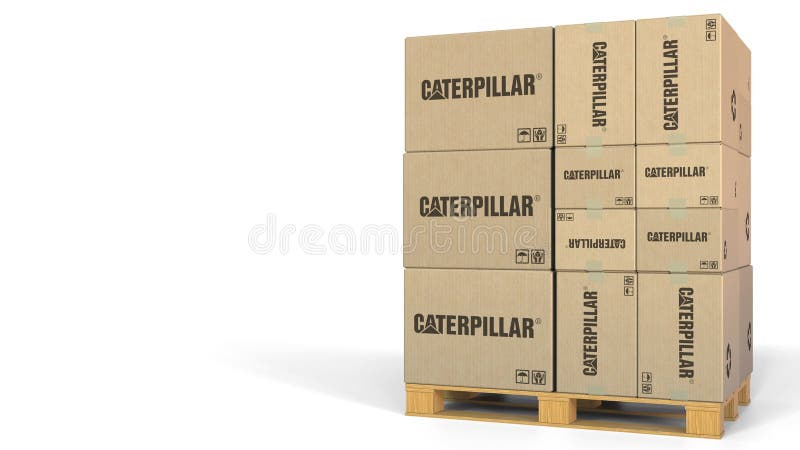 Multiple Boxes with Caterpillar Logo. Editorial 3D Rendering Editorial ...
