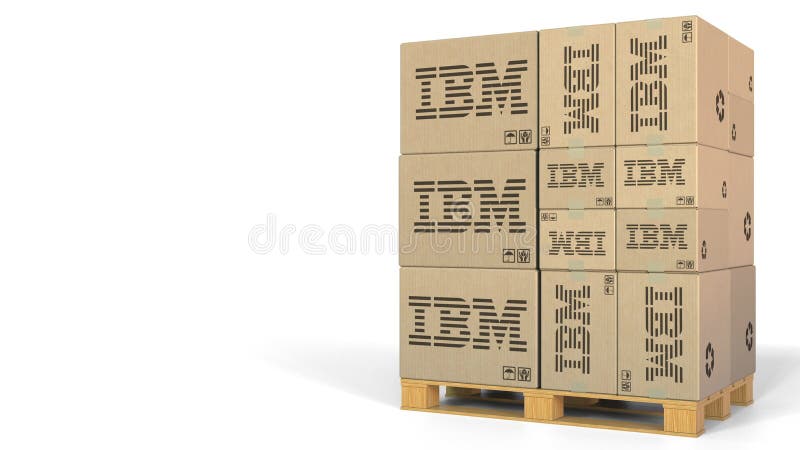 Multiple Boxes with IBM Logo. Editorial 3D Rendering Editorial ...