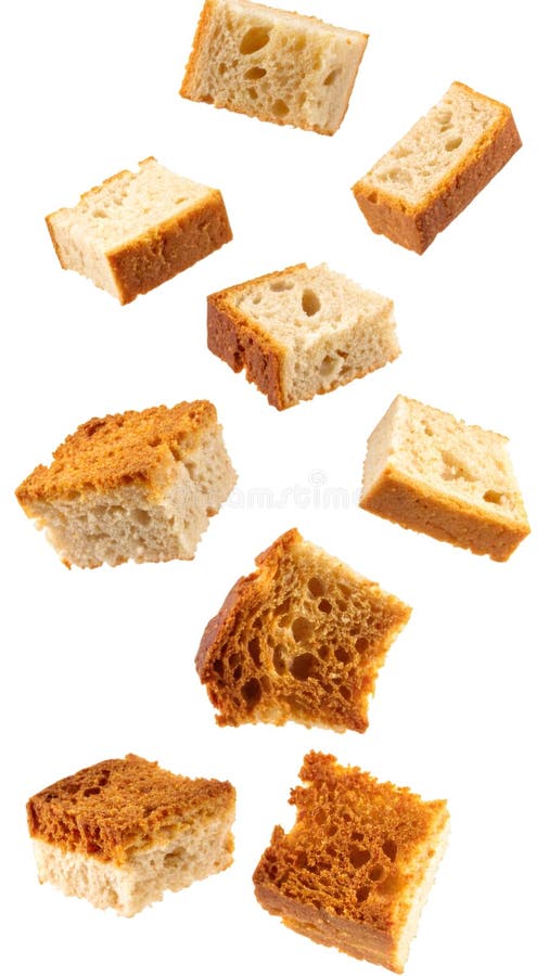 Multiple Bread Croutons Falling Down Transparent Background Stock ...