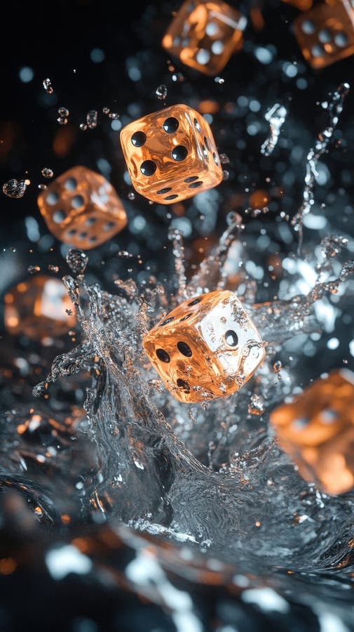 Bronze Dice Splashing into Water with Dramatic Lighting Stock Photo ...
