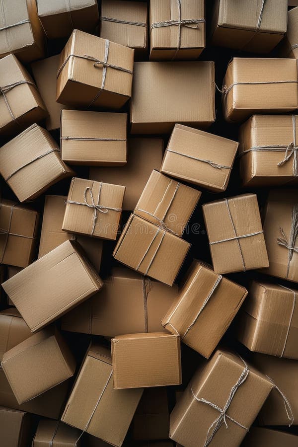 Multiple Brown Cardboard Boxes Stacked Together in a Warehouse with ...
