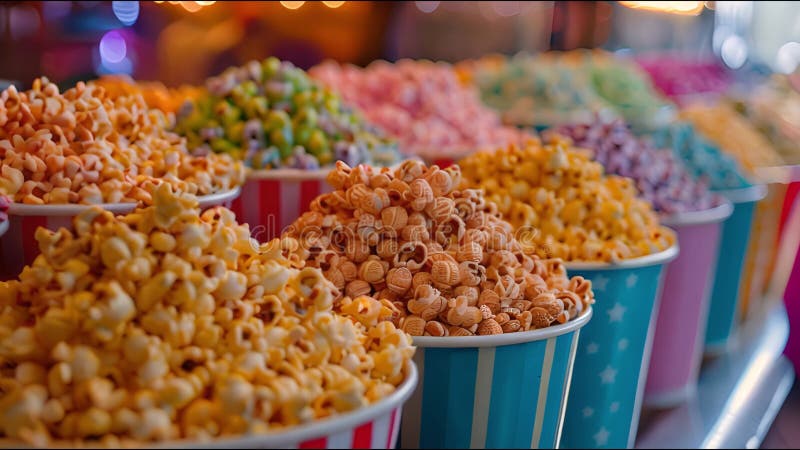 Buckets Filled with Buttery Popcorn Next To a Film Reel on a Wooden ...